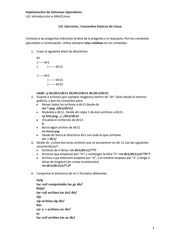 U3 Ejercicios Comandos Básicos Solución | PDF | Archivo de computadora | Gestión de datos