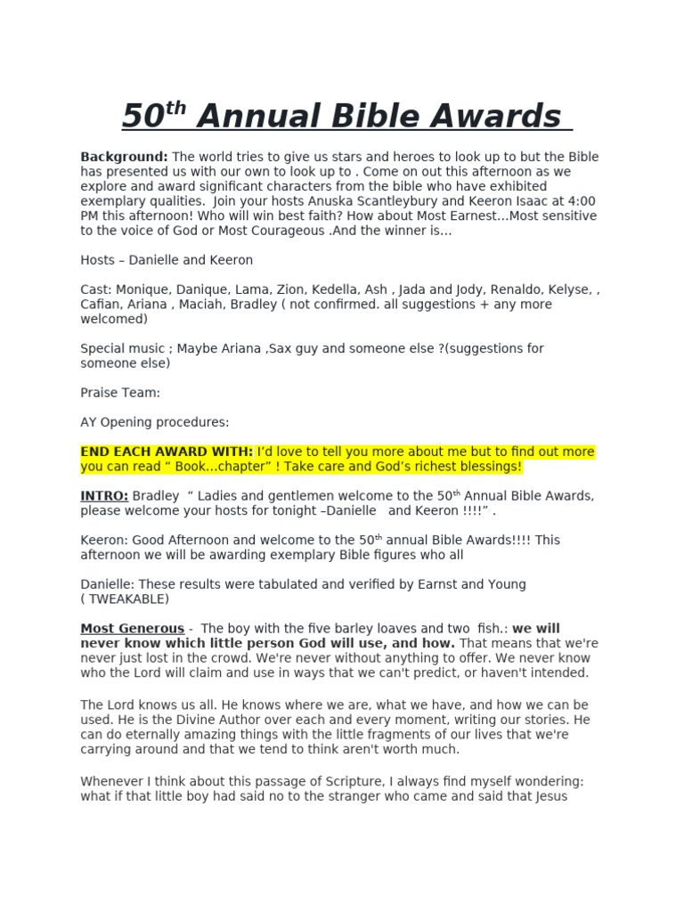 Annual Bible Awards | PDF | Elijah | David