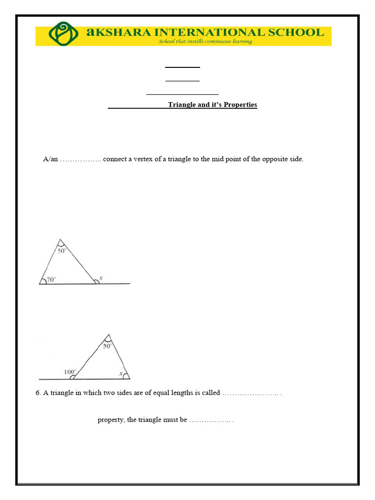 Worksheet_Triangle and its Properties_Final | PDF | Triangle | Elementary Mathematics