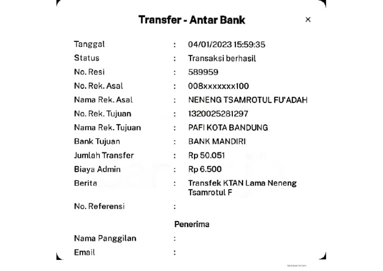 Bukti TRF KTAN (Neneng Tsamrotul F) | PDF