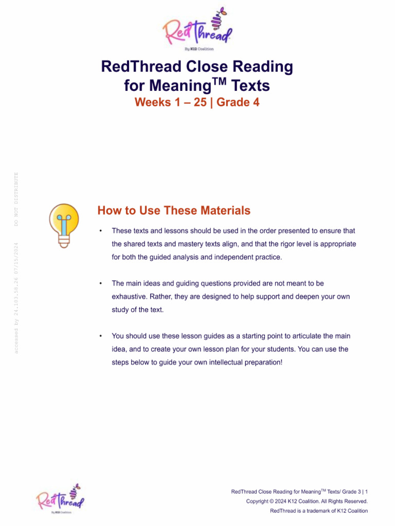 Grade 4 Texts (Weeks 1-25) - Close Reading For Meaning - Grade 4 (SY24 ...