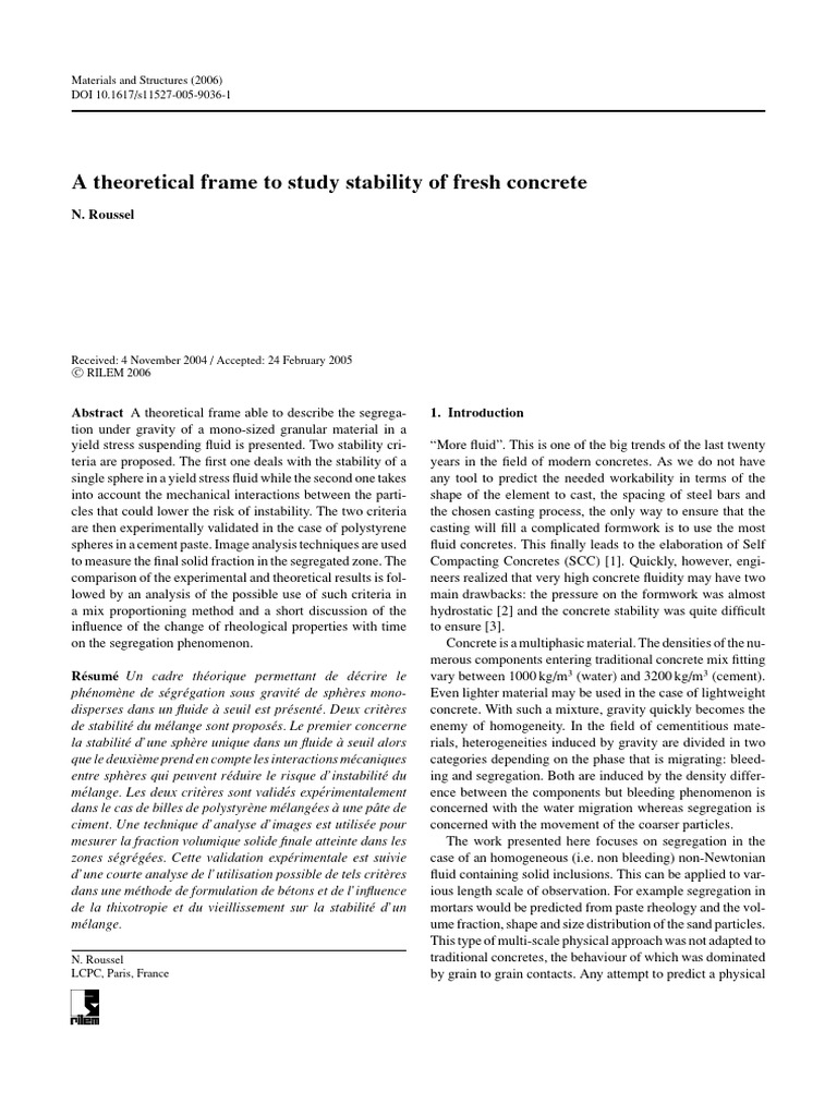 Stability Criteria for Fresh Concrete | PDF | Rheology | Concrete