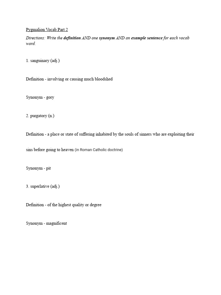 Pygmalion Vocab Part 2 | PDF