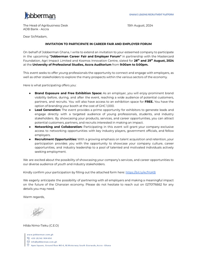 ADB - Invitation To Participate in Career Fair & Employer Forum | PDF ...