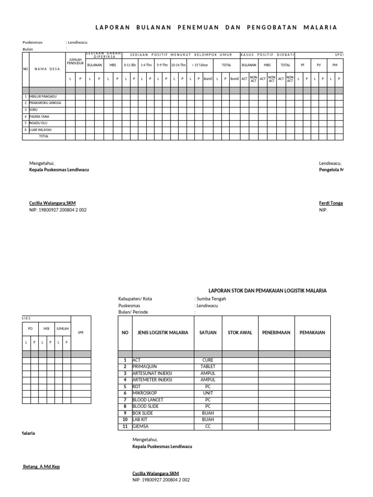 Laporan Bulanan Penanganan Malaria | PDF