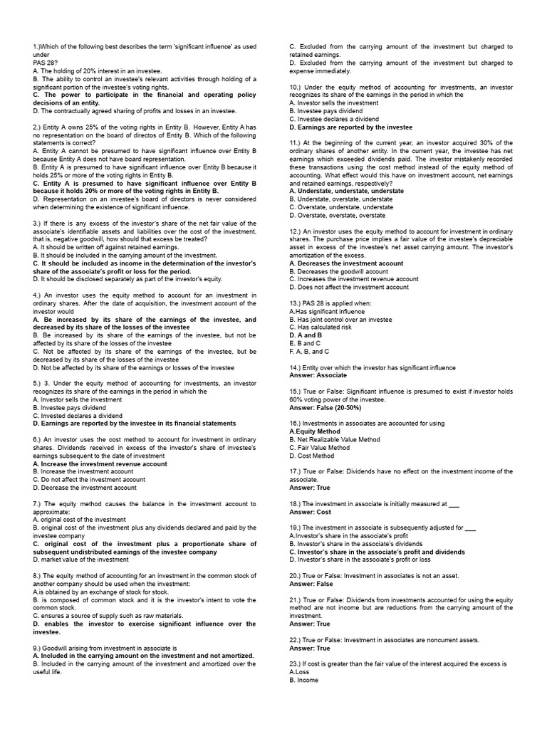 PAS 28 Reviewer | PDF | Investing | Equity (Finance)