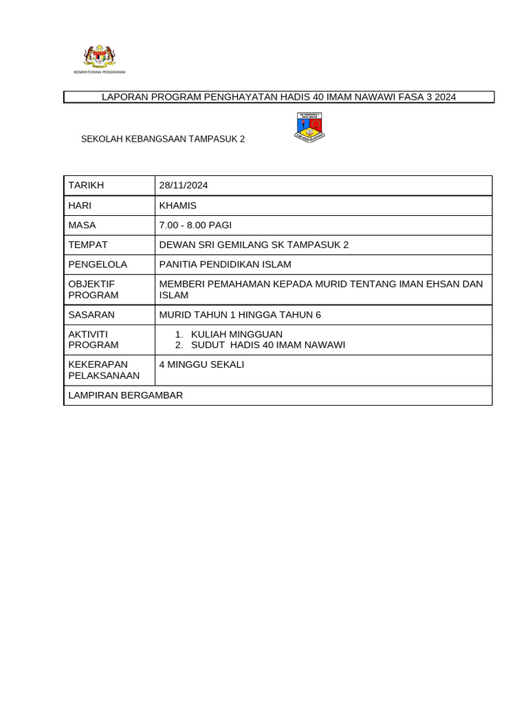 Template One Page Report Hadis 40 | PDF