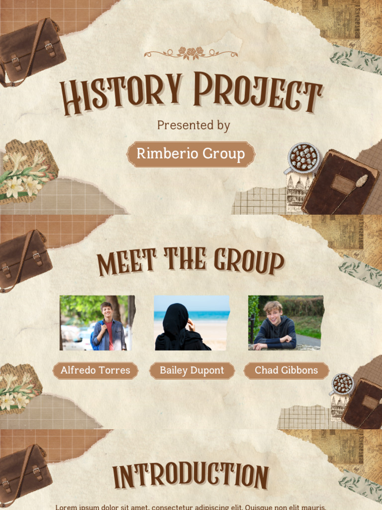 Brown Beige Vintage Scrapbook Ripped Paper History Project Presentation ...