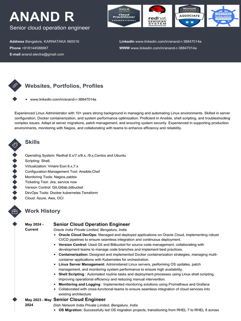 ANAND_R_Resume_linux_2315b308b9f2d (1) | PDF | Cloud Computing | Domain Name System