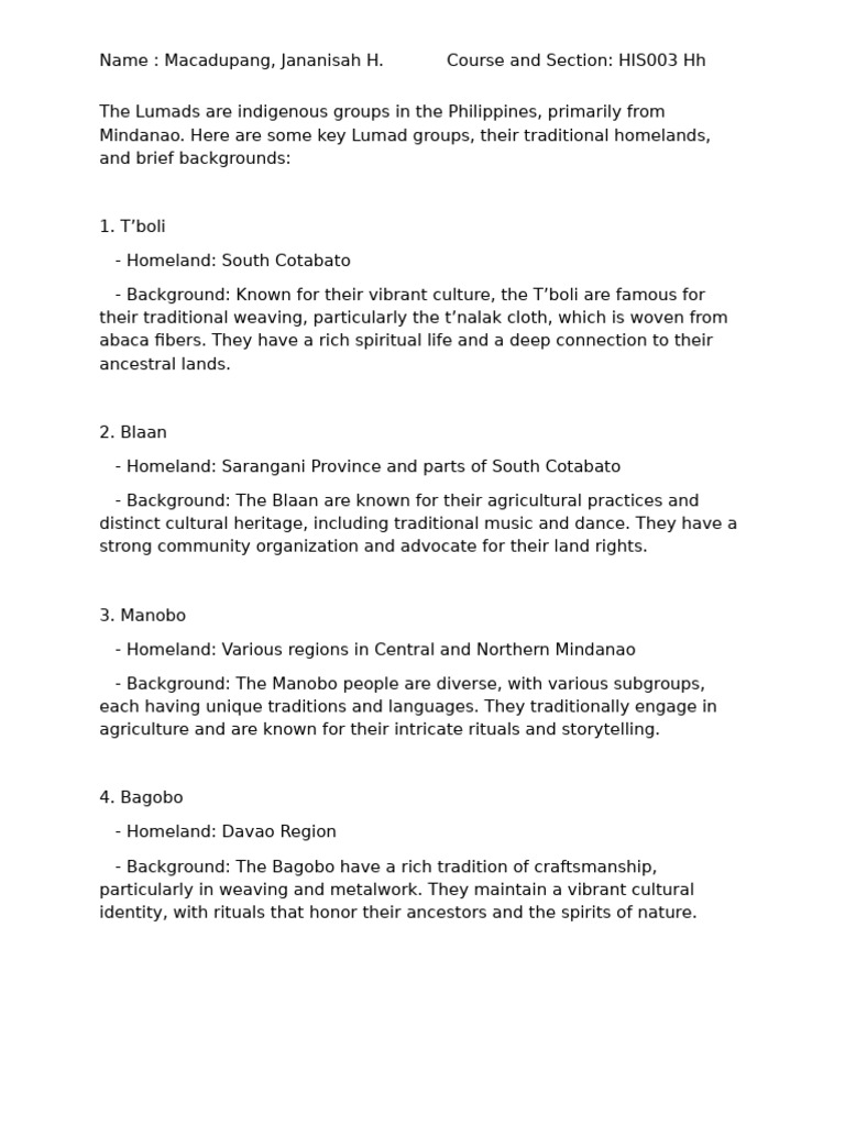 Overview of Lumad Indigenous Groups | PDF