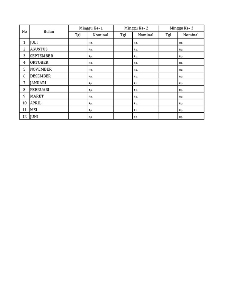 Tabel SPK Bulanan dan Mingguan | PDF