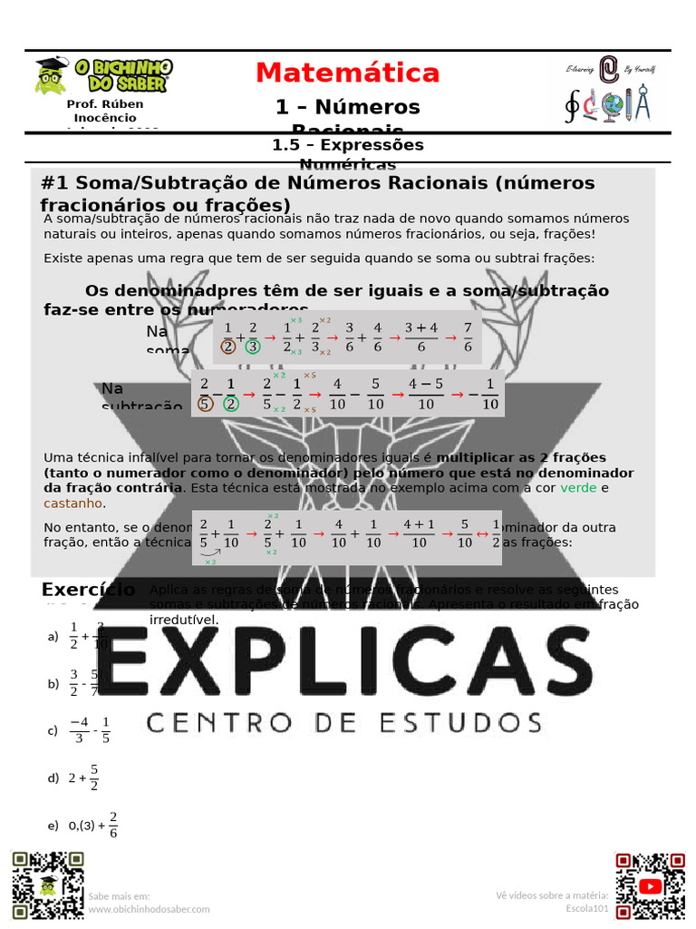 8mat 1 5 Expressoes Numericas | PDF | Número racional | Objetos matemáticos