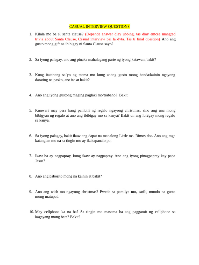 Casual Interview Questions | PDF