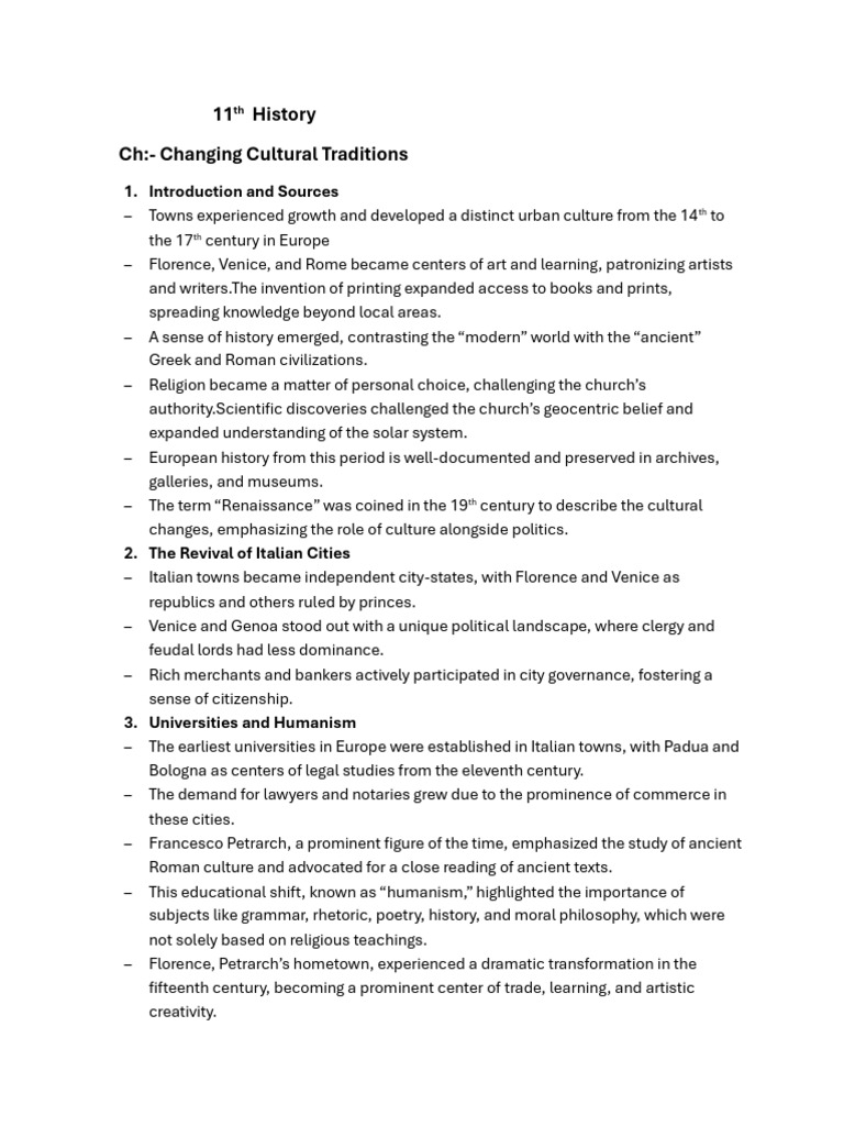 Changing Cultural Traditions in Europe | PDF | Renaissance | Italy