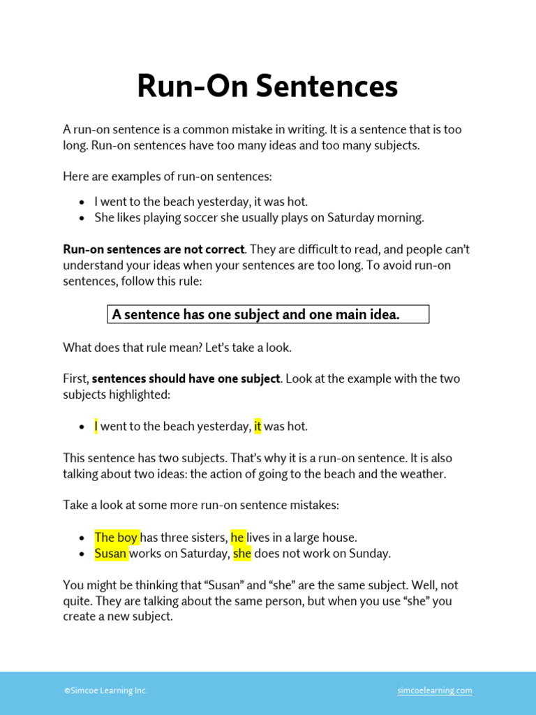 Avoiding Run-On Sentences Guide | PDF