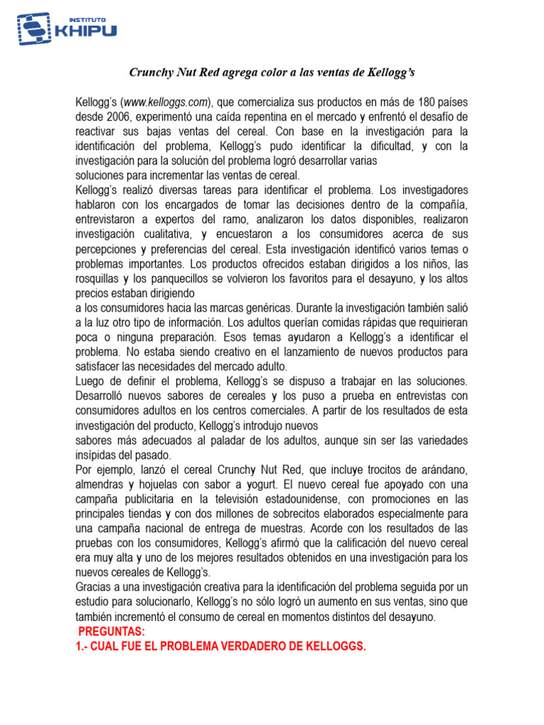 Caso Kelloggs | PDF | Cereales | Los consumidores