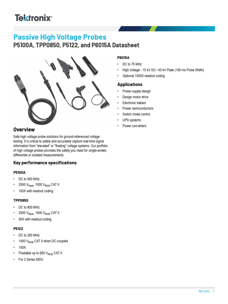 Passive High Voltage Probes Datasheet - 56W1026217 | PDF ...