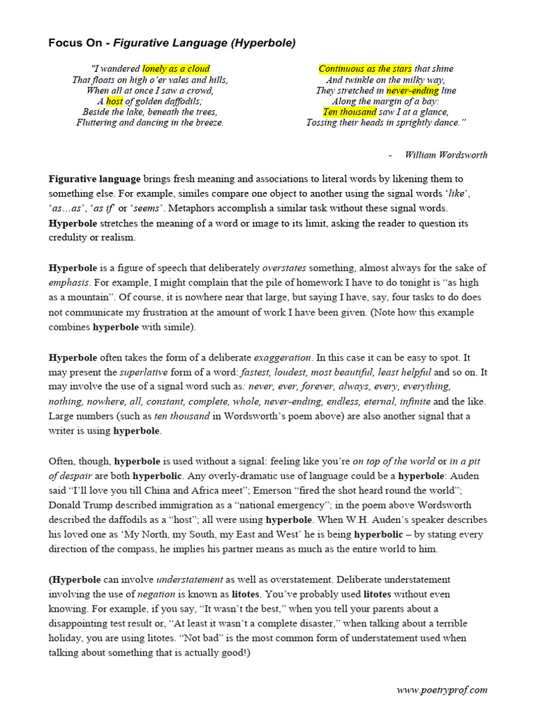 Focus On - Figurative Language (Hyperbole) | PDF