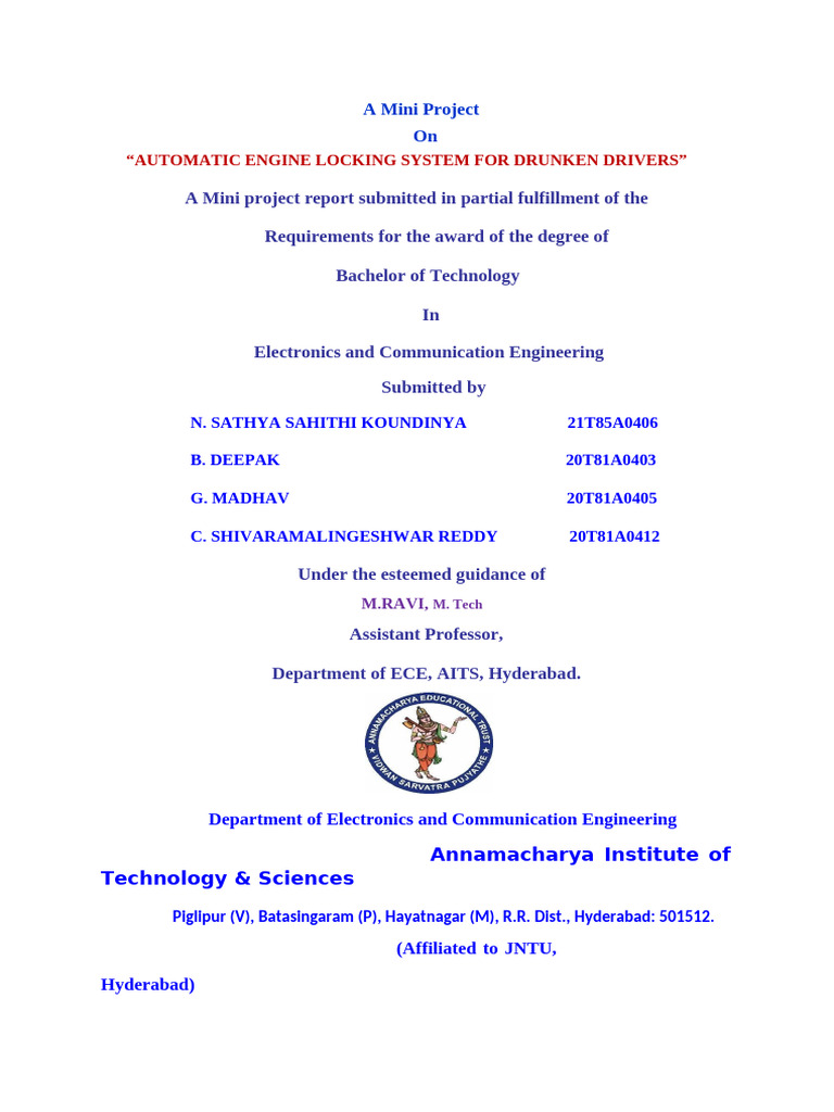 Mini Project ( Front Pages )-1 | PDF | Arduino | Driving Under The ...