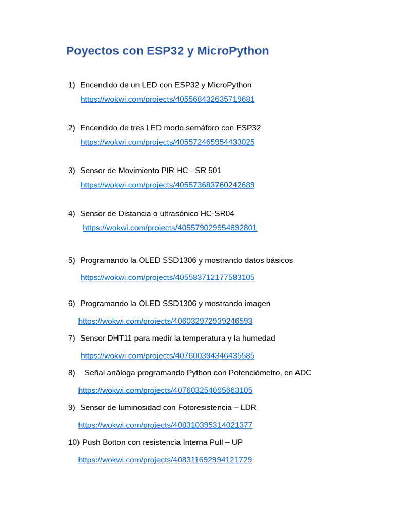 Poyectos con ESP32 y MicroPython | PDF