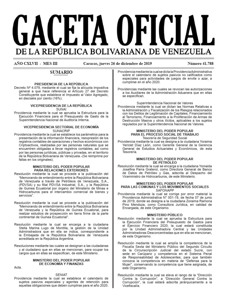 Ley Del IVA (IVA 16%) Gaceta 41.788 Del 26-12-2019 | PDF | Venezuela | Ministerio (Departamento ...