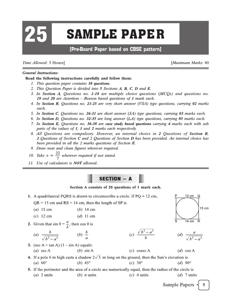 Cbse Cl10 Ead Mathematics Pre-Board Paper 25 | PDF