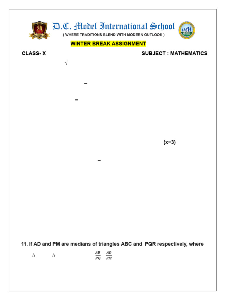 WINTER BREAK ASSIGNMENT_MATHS-X | PDF | Circle | Elementary Geometry