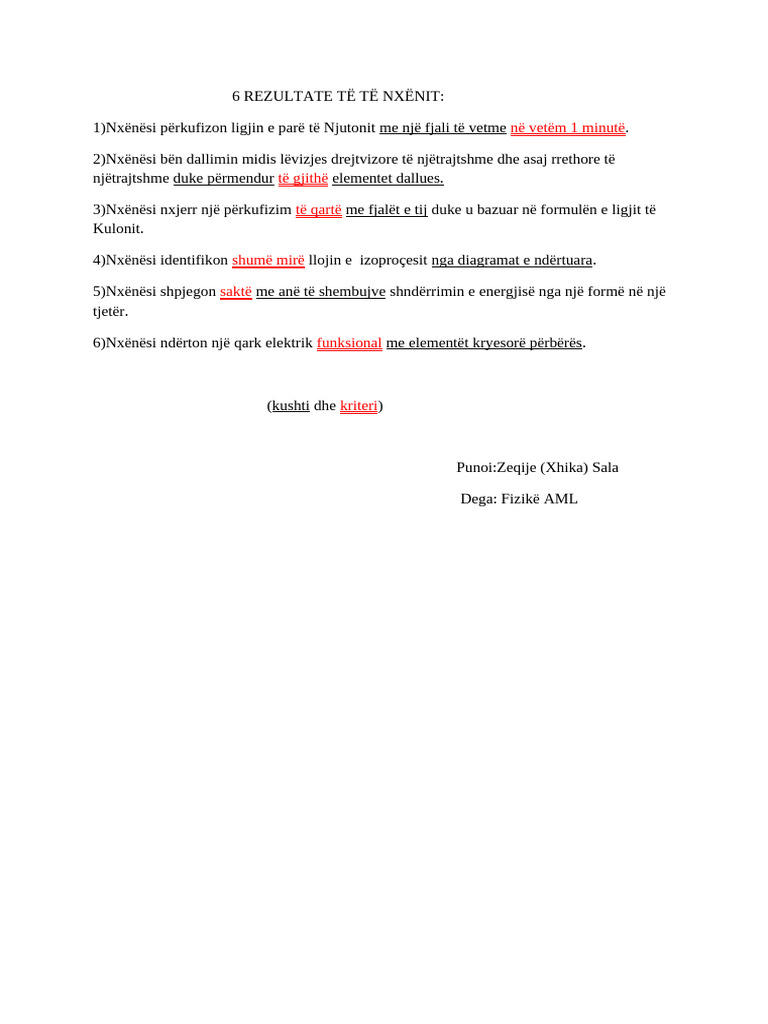 6 Rezultate Të Të Nxënit | PDF