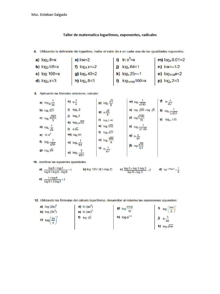 Taller de Matematica Logaritmos | PDF