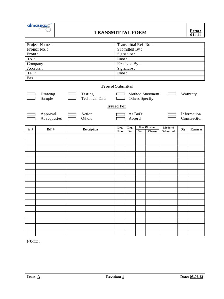 Transmittal Form Template | PDF