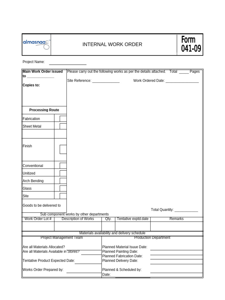 Internal Work Order Template | PDF