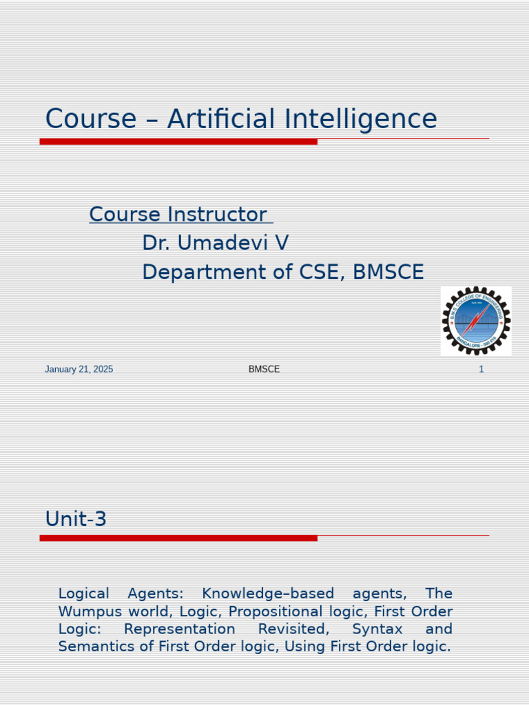 Unit3 Knowledge 9 11 2024-9pm | PDF | Interpretation (Logic) | First Order Logic