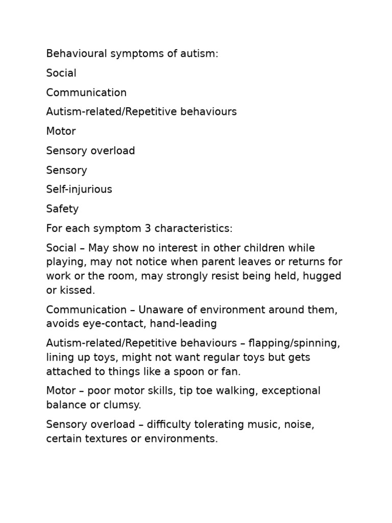 Behavioural Symptoms of Autism | PDF