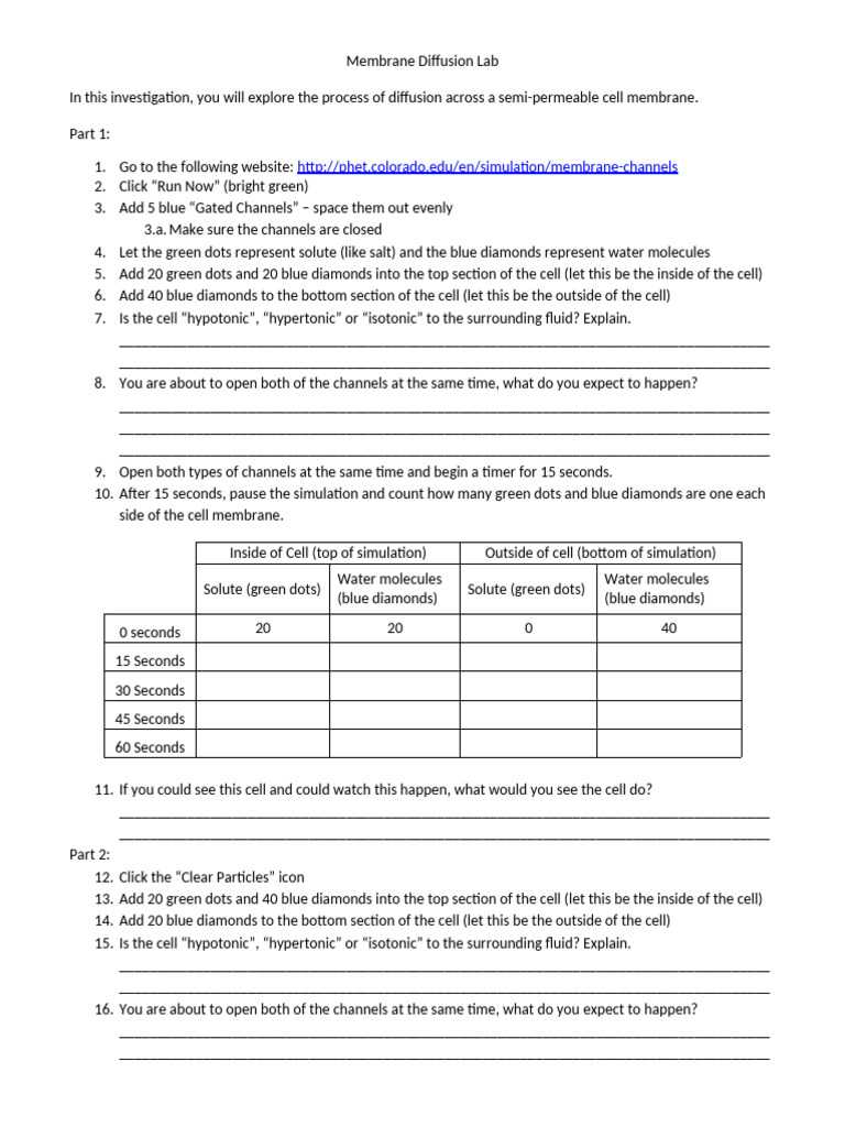 Membrane Diffusion Lab Guide | PDF | Applied And Interdisciplinary Physics | Cell Biology