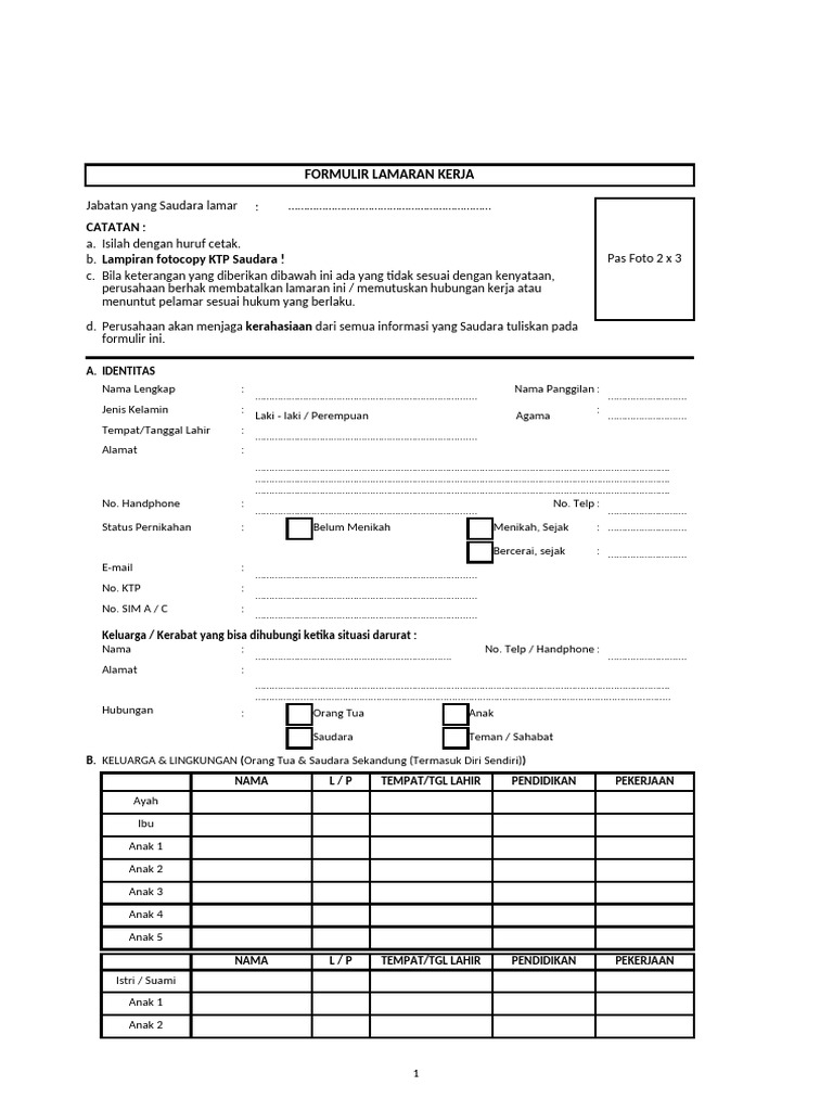 Form Lamaran Kerja kosong | PDF
