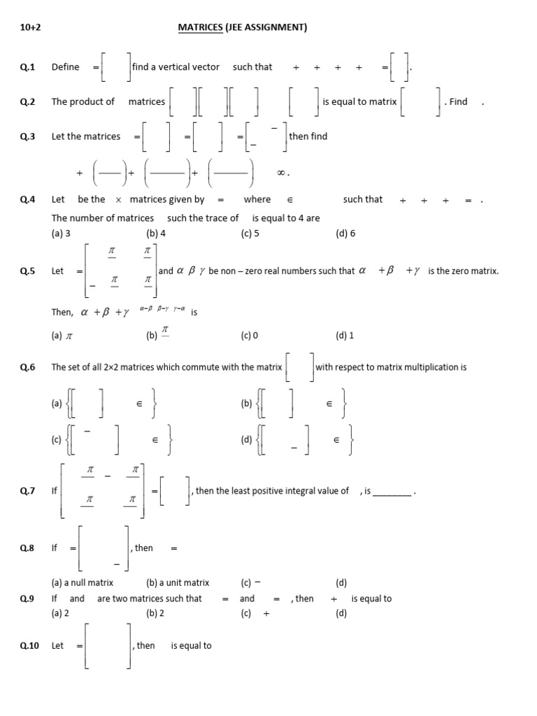 matrices (JEE assignment) | PDF | Matrix (Mathematics) | Mathematical Physics