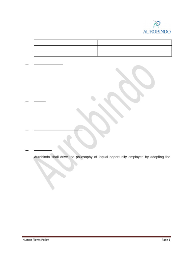 Human Rights Policy - Aurobindo Pharma LTD | PDF | Employment ...