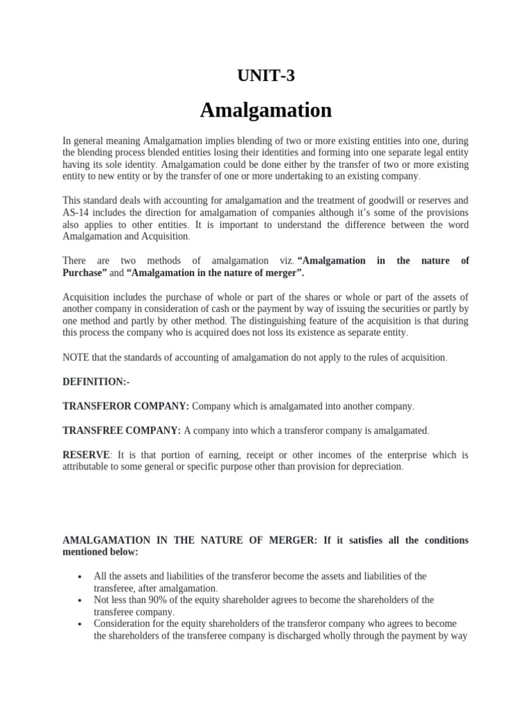 Accounting For Amalgamation of Companies As Per Accounting Standard 14 ...