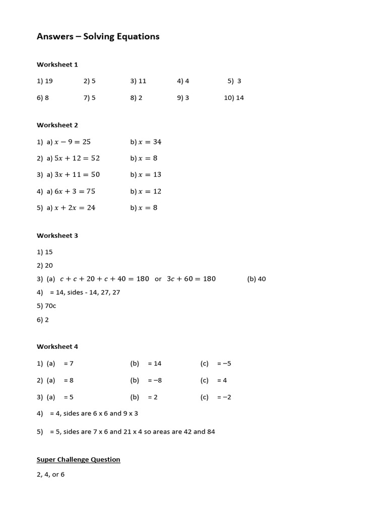 2. Solving Equations 2 Answer Sheet Aab5d5e702e6765125ad68d5c687d947 | PDF