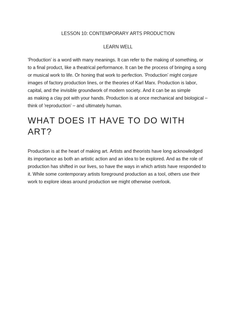 LESSON 10 for Students Contemporary Arts | PDF