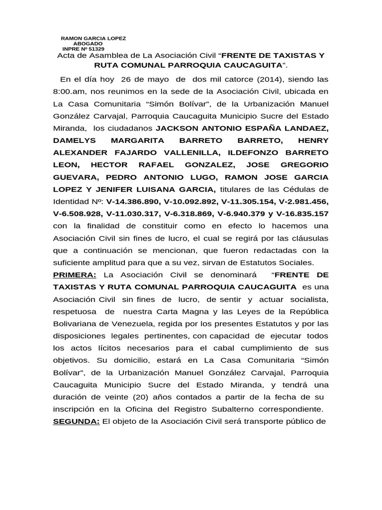 Acta de Asamblea de La Asociación Civil | PDF | Junta Directiva ...