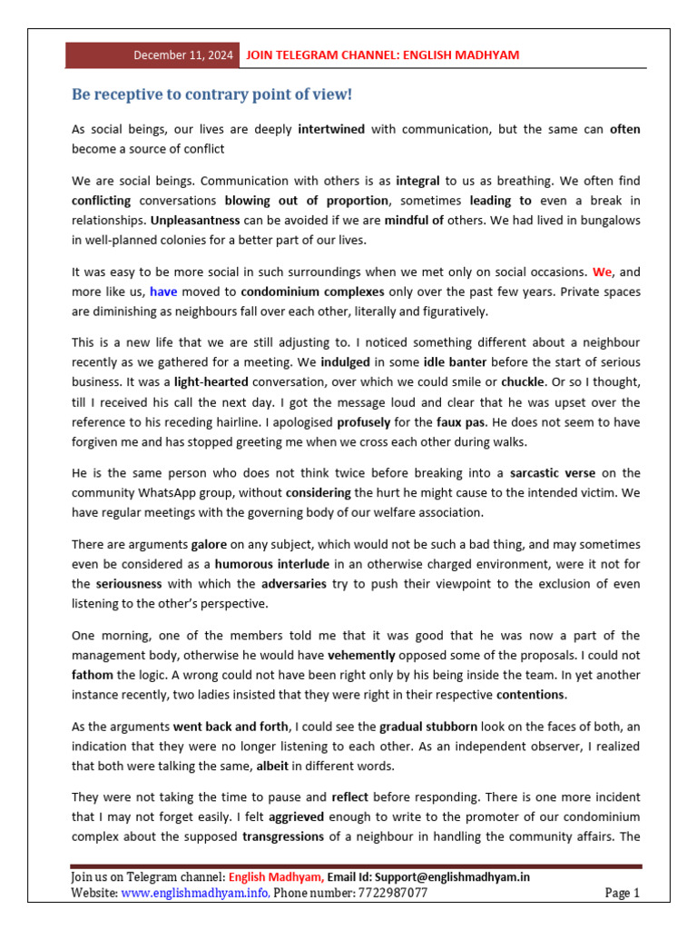Be Receptive To Contrary Point of View | PDF | Adjective | Verb