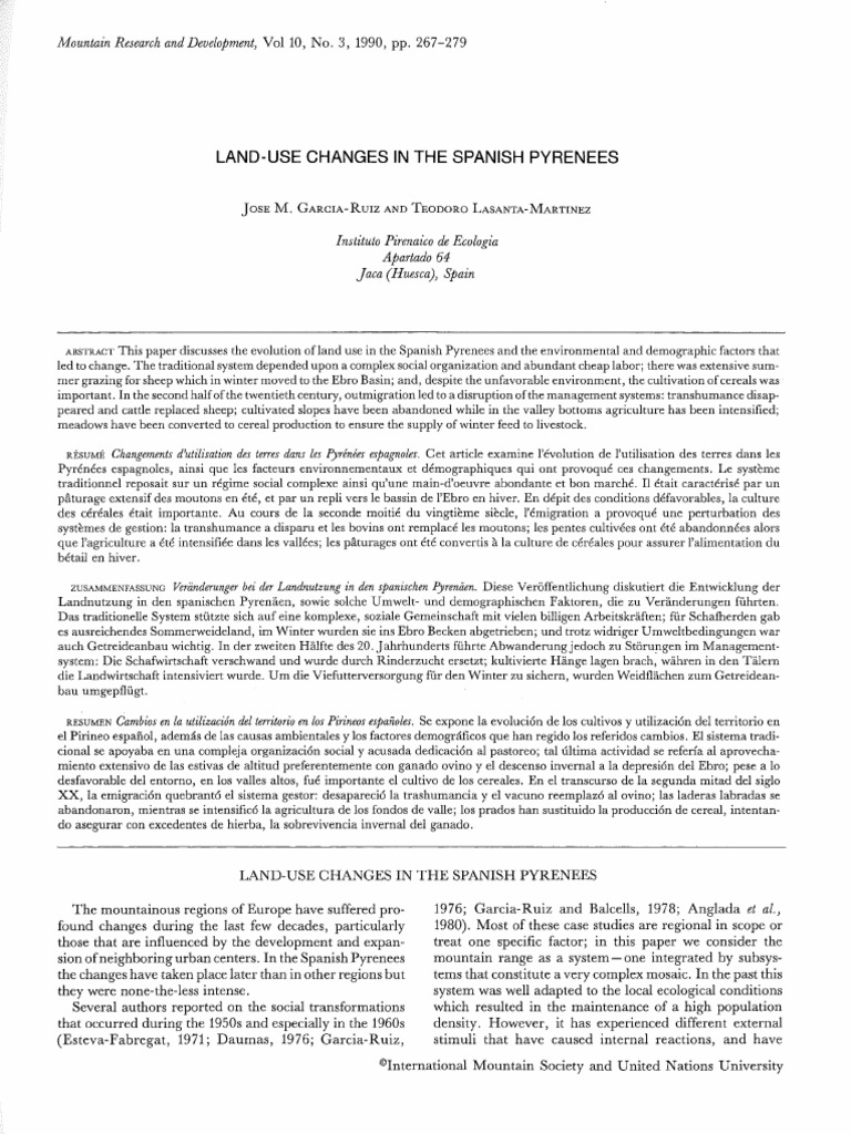 Land-Use Changes in The Spanish Pyrenees | PDF | Agriculture | Sheep