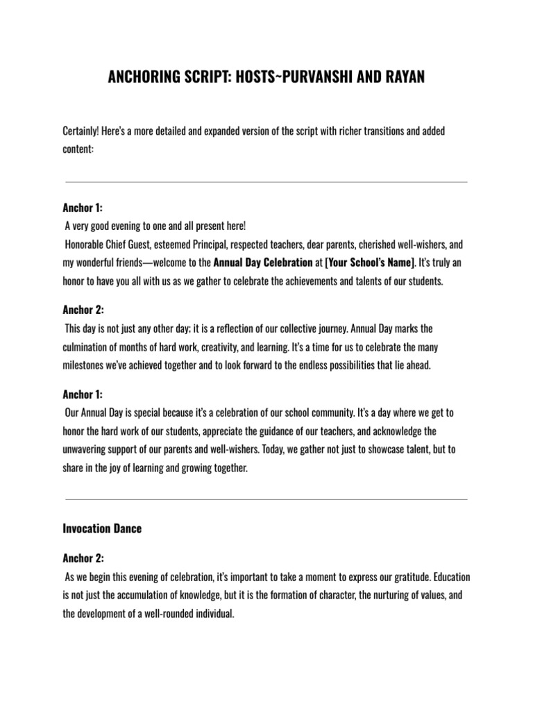 Anchoring Script - Hosts Purvanshi and Rayan | PDF