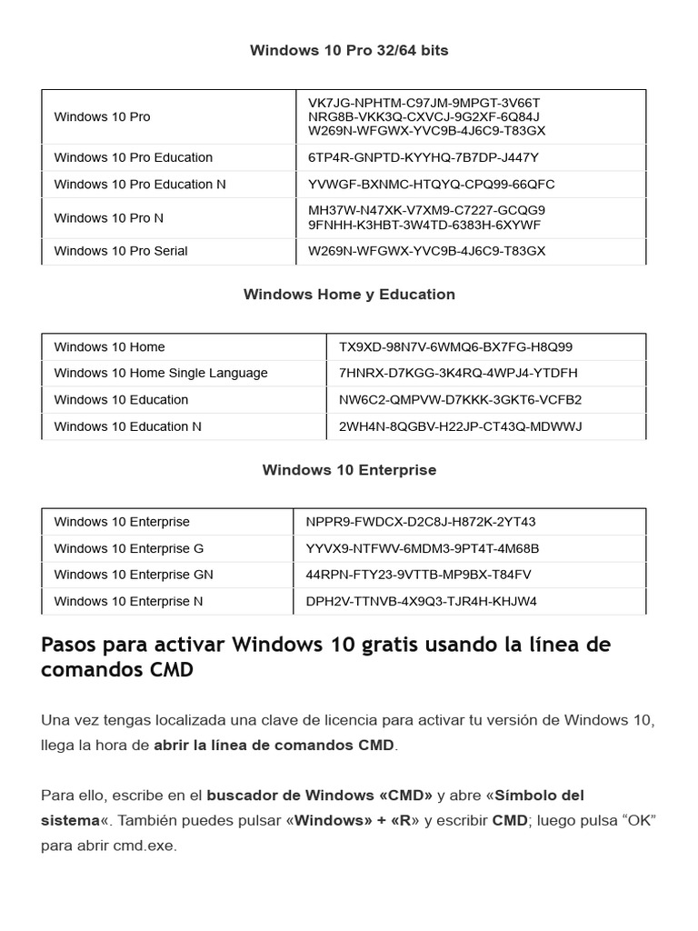 Cómo activar Windows 10 gratis con comandos CMD - Guía Hardware | PDF ...