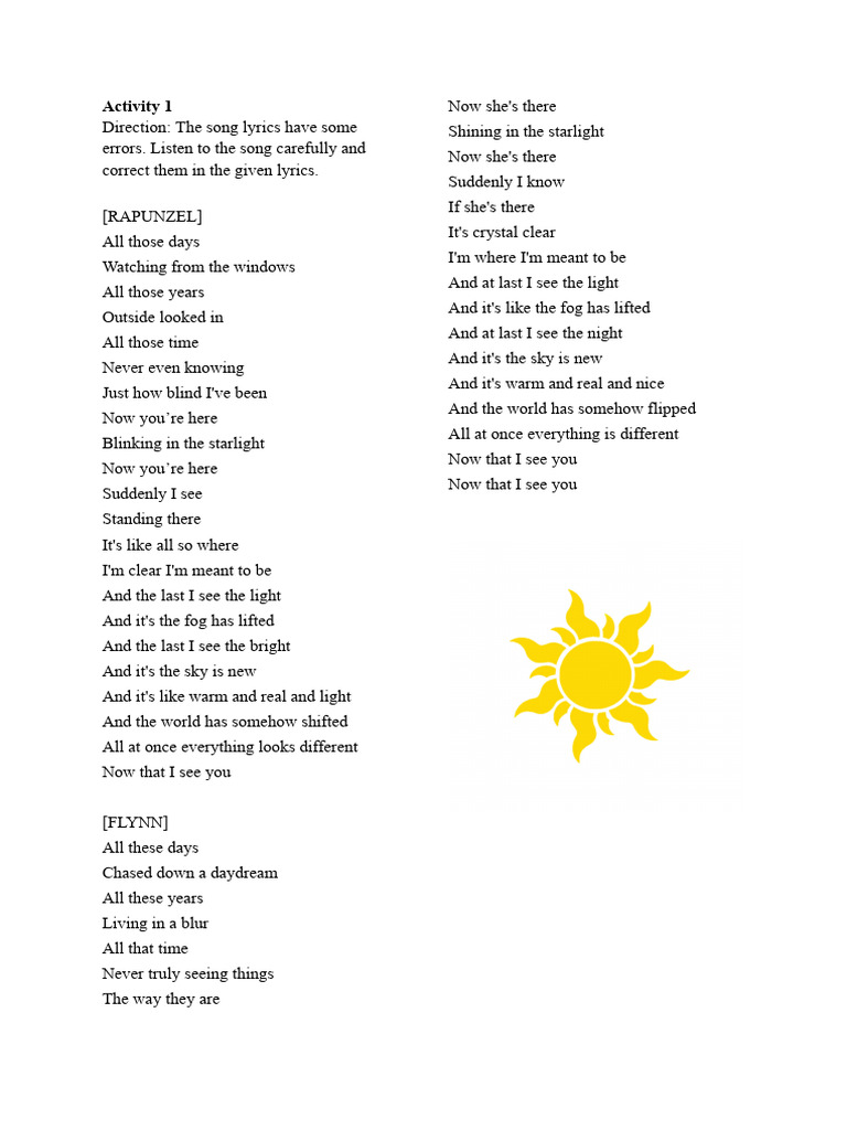 Activity Rapunzel (Learn English Through Songs) | PDF