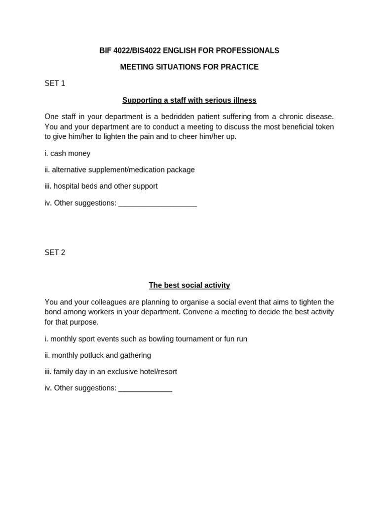 Meeting Scenarios for Professional English | PDF | Corporate Social ...