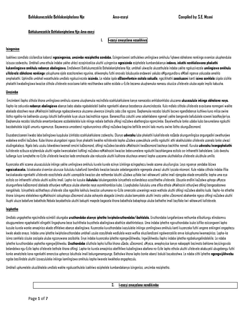 Bahlukumezekile Behlakaniphelana Nje Summary | PDF