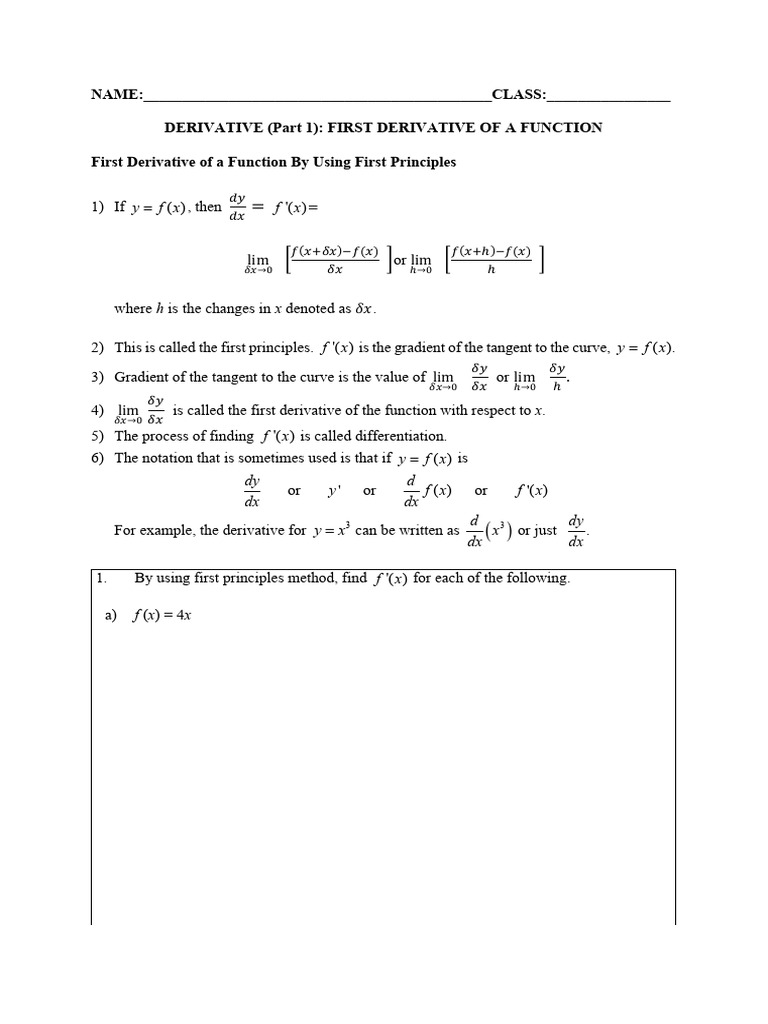 Part 1 - Derivatives - Derivative of A Function | PDF | Derivative | Subtraction
