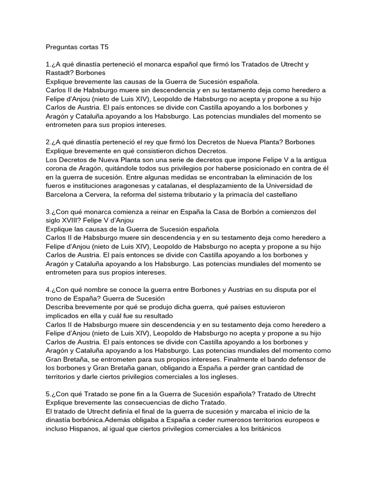 Preguntas Cortas T5 y T10 | PDF | España | Fascismo